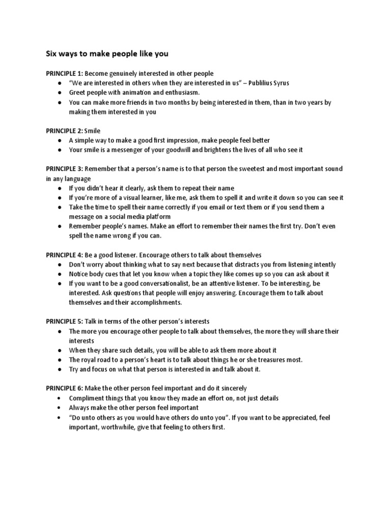 Six Ways to Make People Like You | PDF