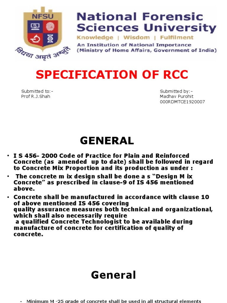 Specification of RCC: Submitted To:-Prof R.J.Shah Submitted By ...