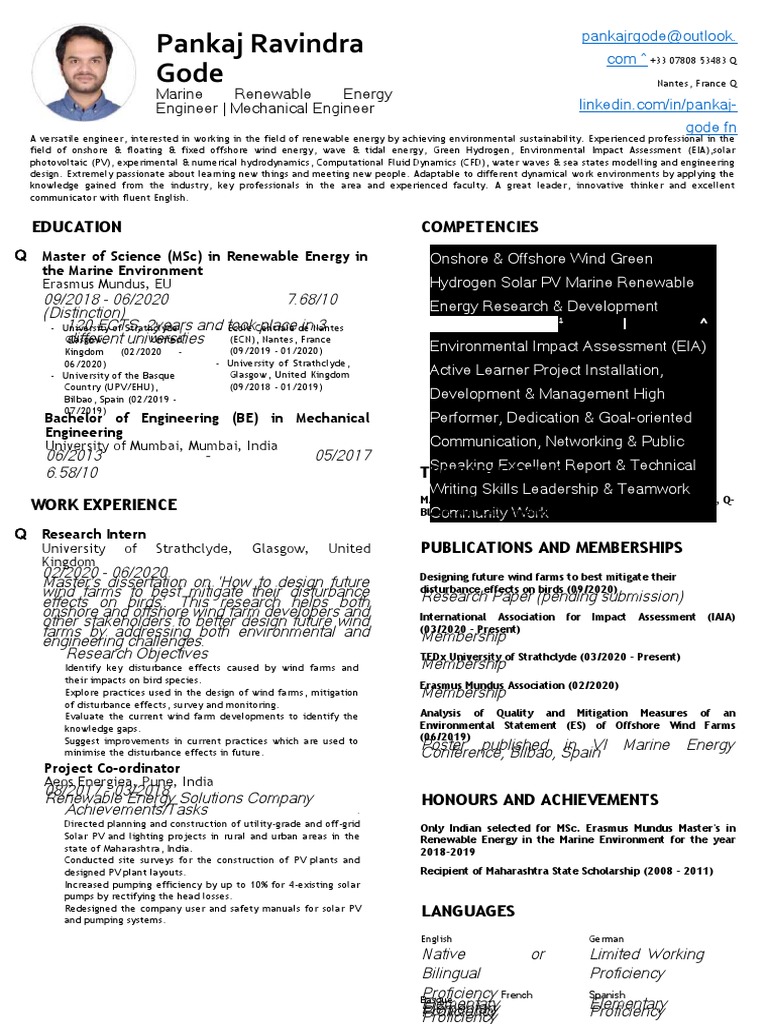 Resume For Sample - Ocr | PDF | Wind Power | Offshore Wind Power