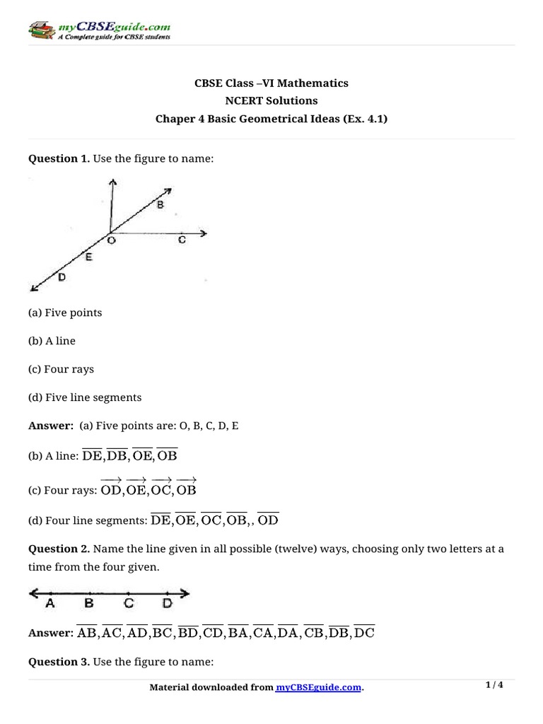 (A) Five Points (B) A Line (C) Four Rays (D) Five Line Segments | PDF ...