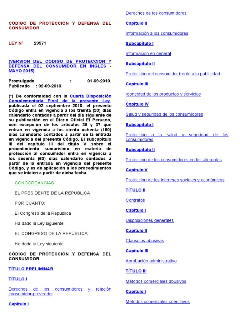 Ley 29571 | PDF | Protección al Consumidor | Los consumidores
