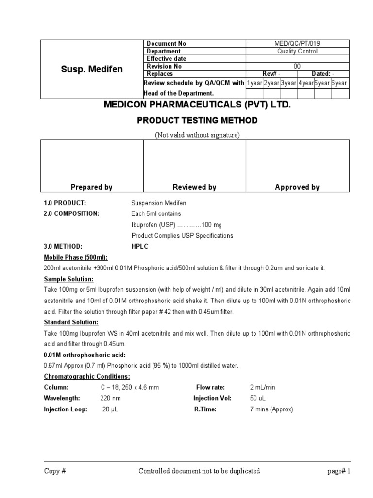 Suspension Medifen HPLC Testing Method | PDF | High Performance Liquid ...