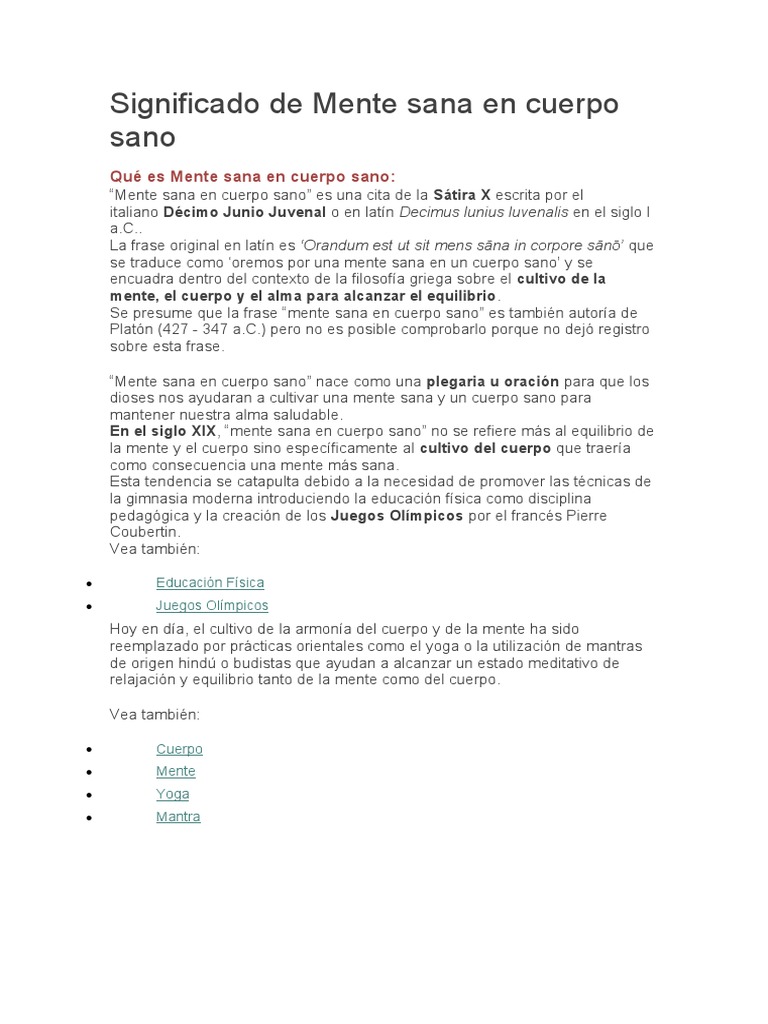 Mente Sana en Cuerpo Sano | PDF