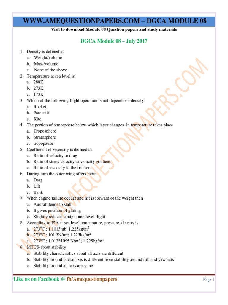 DGCA Module 08 - July 2017: Visit To Download Module 08 Question Papers ...