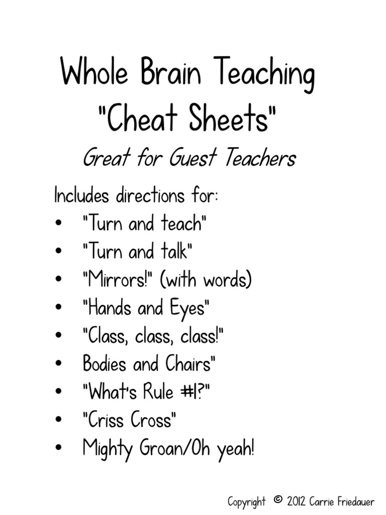 Whole Brain Teaching "Cheat Sheets": Great For Guest Teachers | PDF