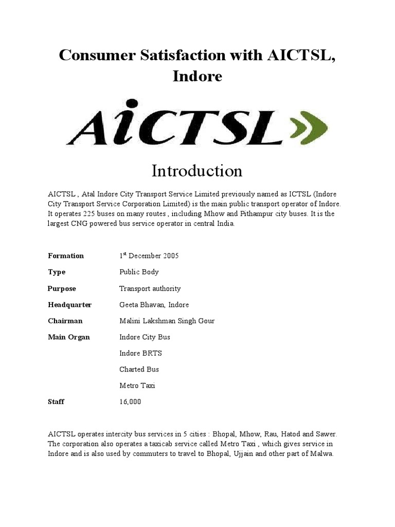 Indore's AICTSL: Public Transport Insights | PDF