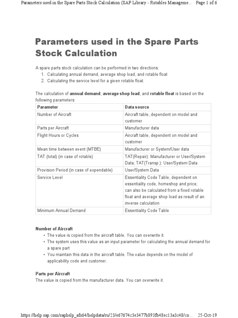 Parameters Used in The Spare Parts Stock Calculation | PDF | Parameter (Computer Programming ...