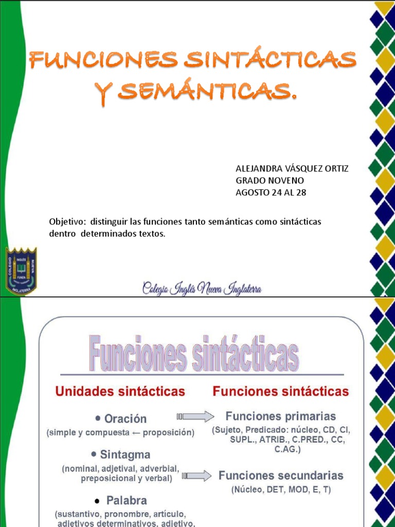 Funciones Sintácticas y Semánticas (Noveno) | PDF