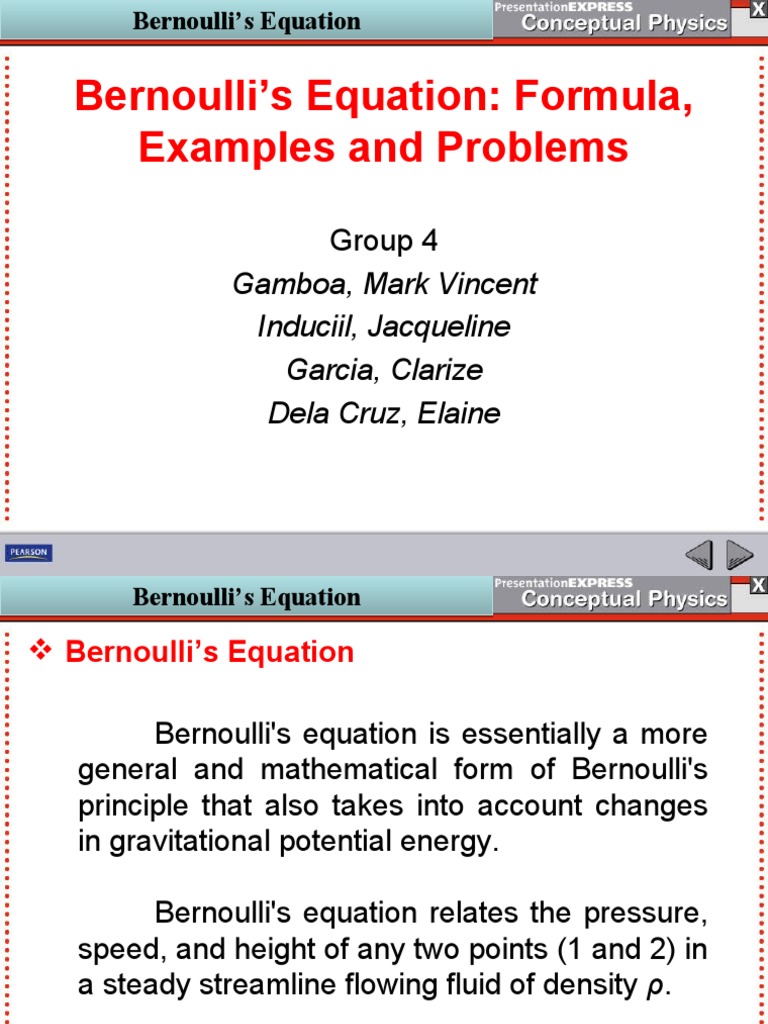 Bernoullis Equation | PDF | Pressure | Fluid Dynamics