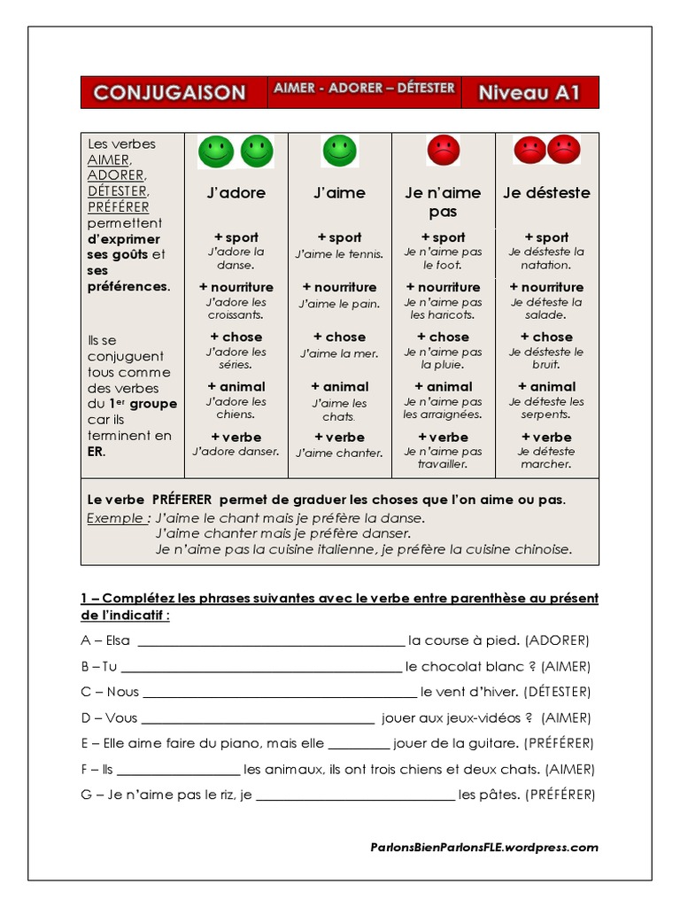 Verbes d'appréciation en français | PDF | Verbe | Cuisine