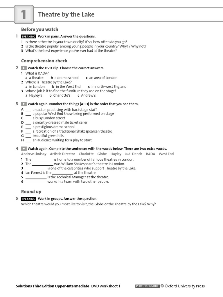 Solutions 3rd Edition Upper-Intermediate Video Worksheets PDF | PDF | Penicillin | Theatre
