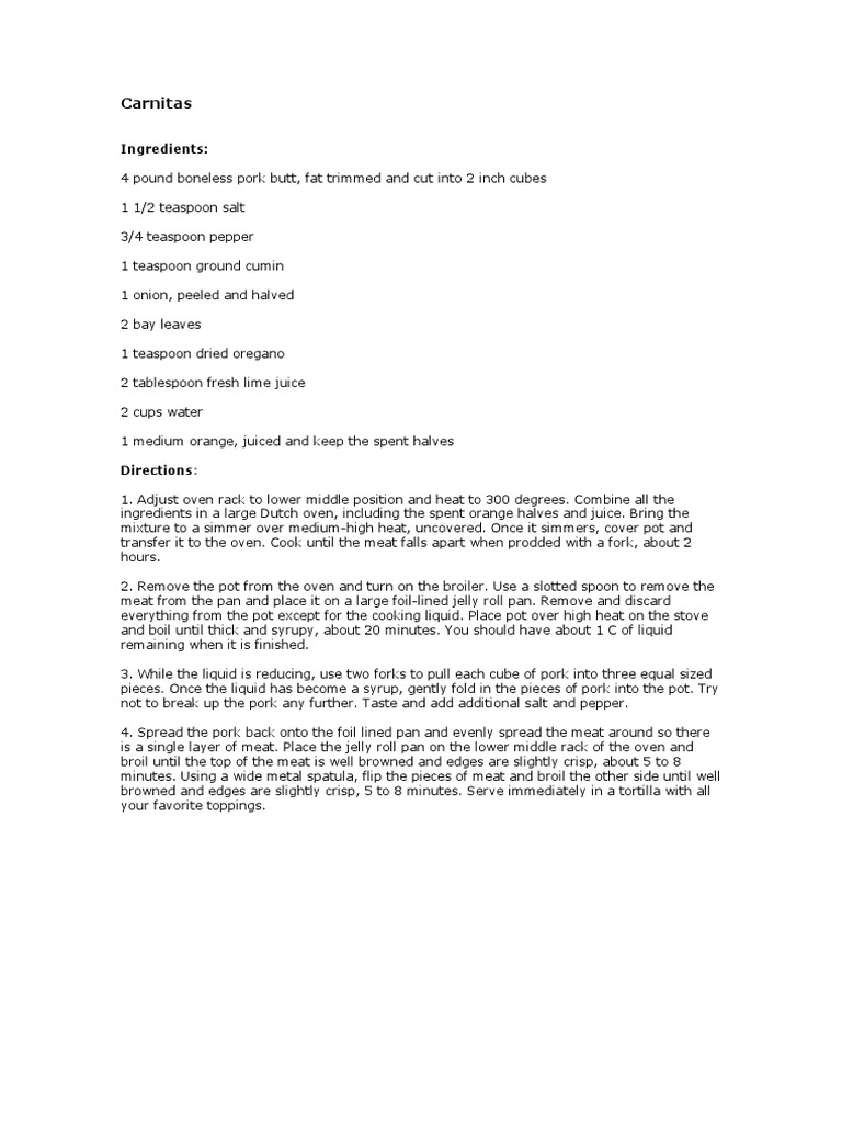 Authentic Carnitas Recipe Guide | PDF