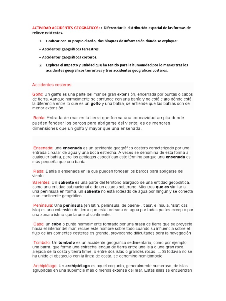 Hojas De Trabajo Sobre Accidentes Geográficos Y Masas De Agua