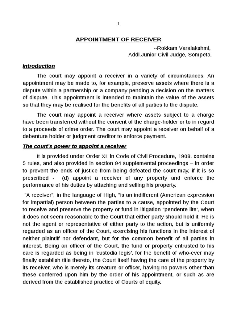 Court's Power to Appoint Receivers | PDF | Receivership | Liquidation