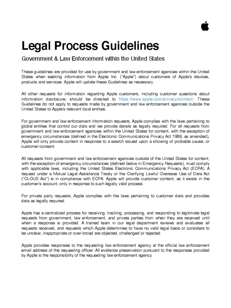 Apple Legal Process Guidelines USA | PDF | I Cloud | Ios
