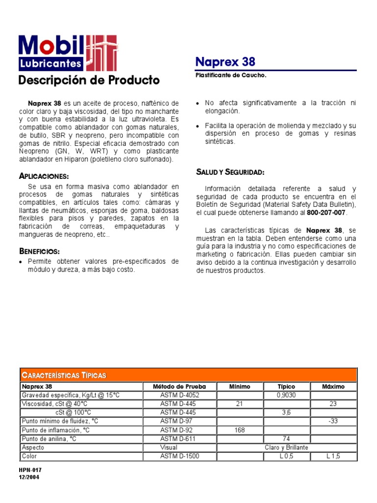 Naprex 38: Plastificante de Caucho | PDF | Producto de goma | Materiales