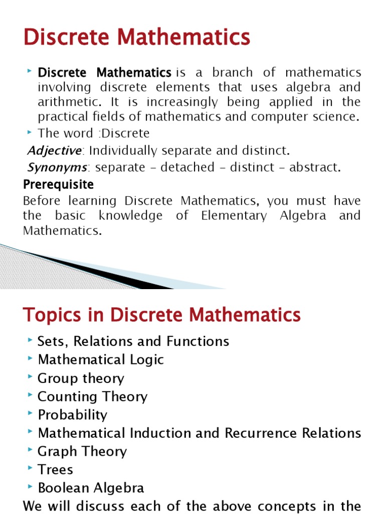 Discrete Mathematics: Adjective Synonyms | PDF | Set (Mathematics ...