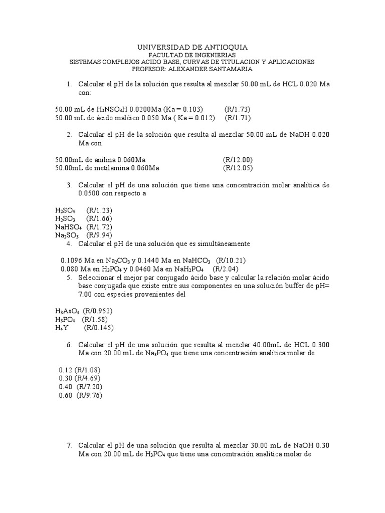 Cálculo de pH en Soluciones Ácido-Base | PDF | Solución tampón ...