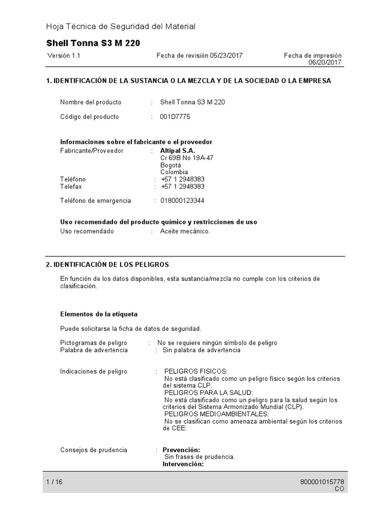 Shell Tonna S3 M 220 | PDF | Guante | Agua