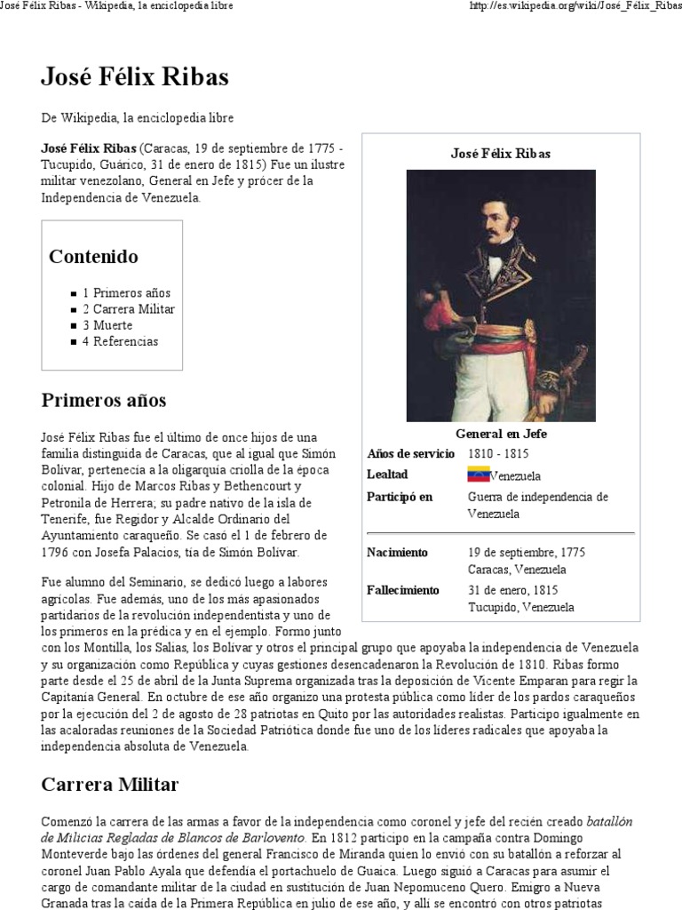 José Félix Ribas - Wikipedia, La Enciclopedia Libre | PDF | Venezuela ...