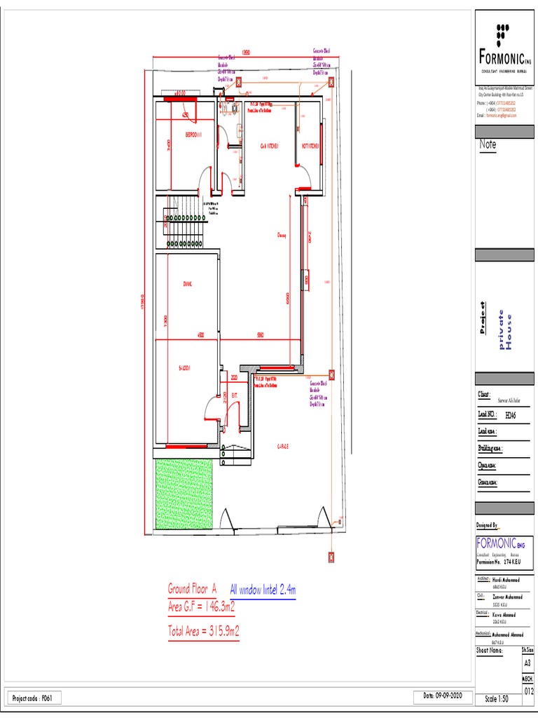 Ground Floor A Area G.F 146.3m2 Total Area 315.9m2: All Window Lintel 2 ...