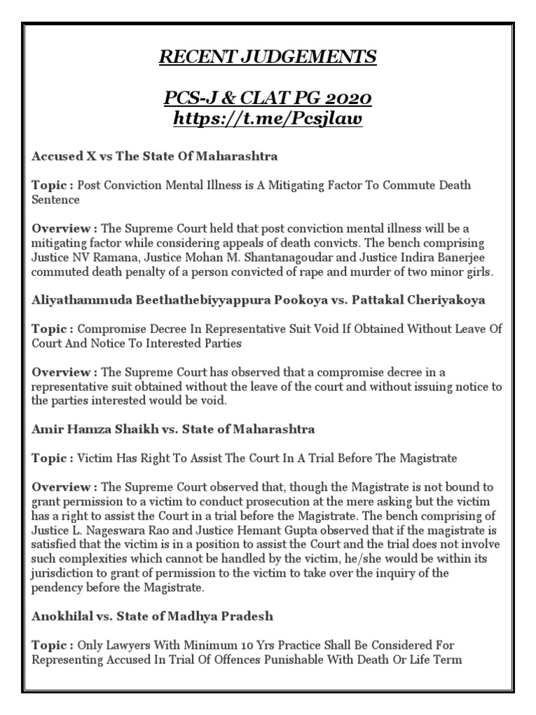 Recent Judgement 2019-20 | PDF | Supreme Court Of India | Bail