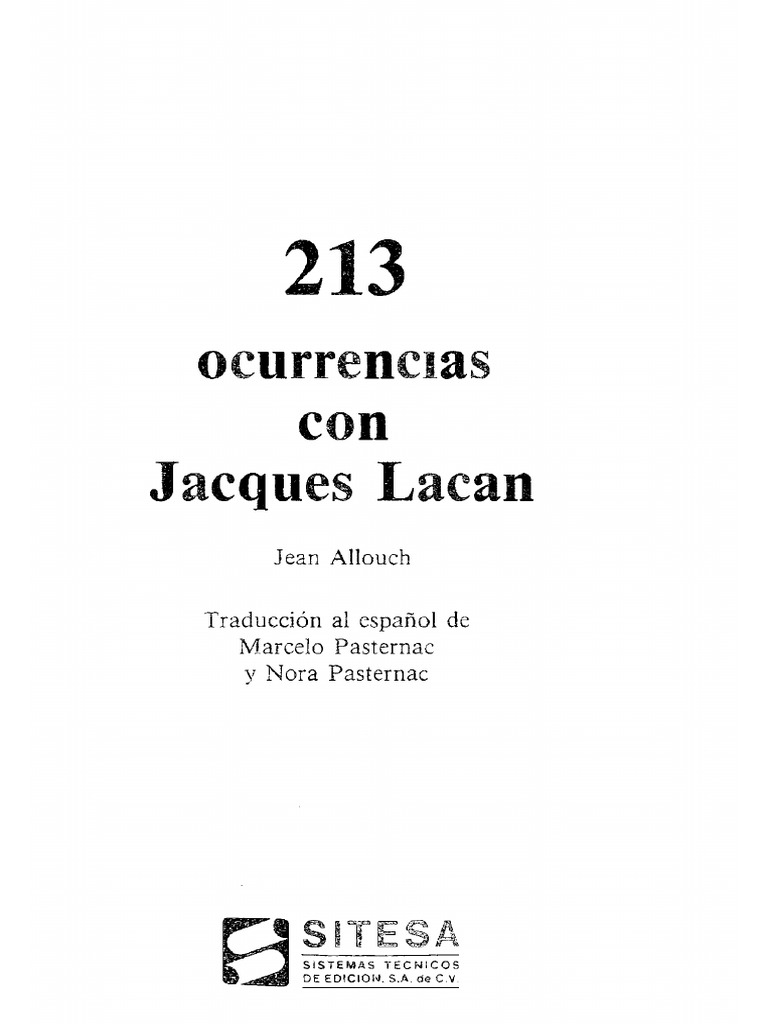 Allouch Jean - 213 Ocurrencias Con Jacques Lacan PDF | PDF | Jacques Lacan | Verdad