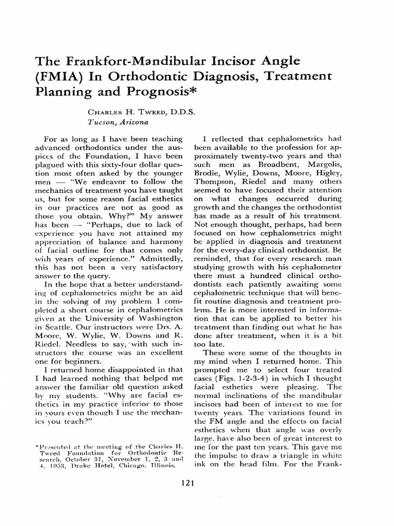 The Frankfort Mandibular Incisor Angle FMIA in Orthodontic Diagnosis ...