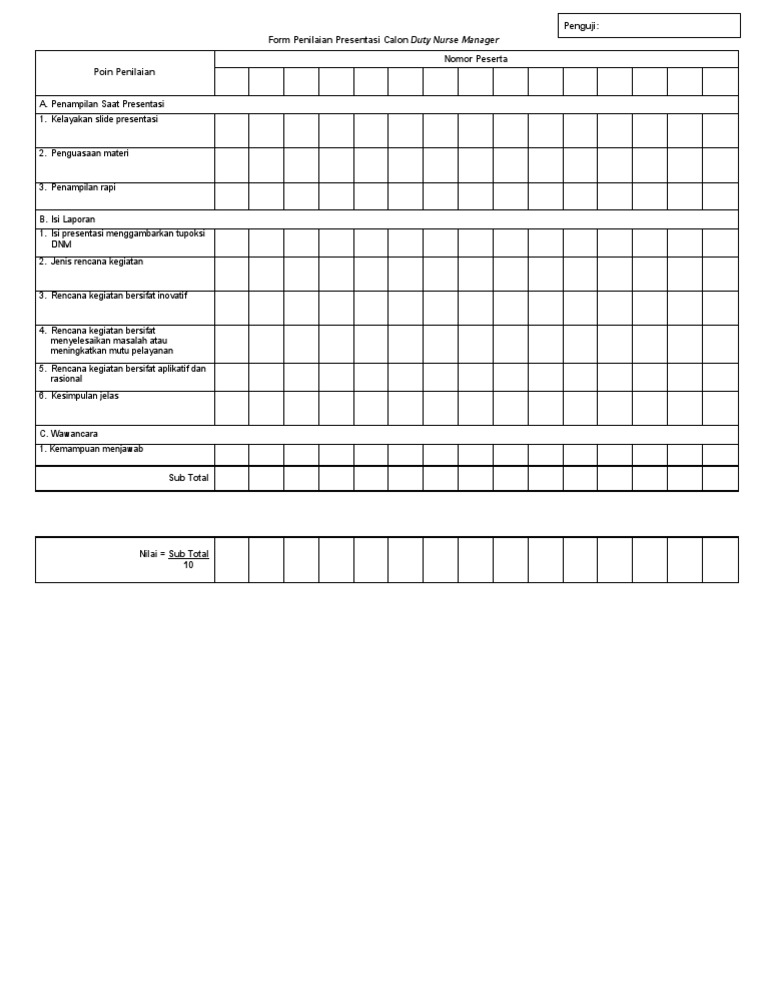 Form Penilaian Presentasi | PDF