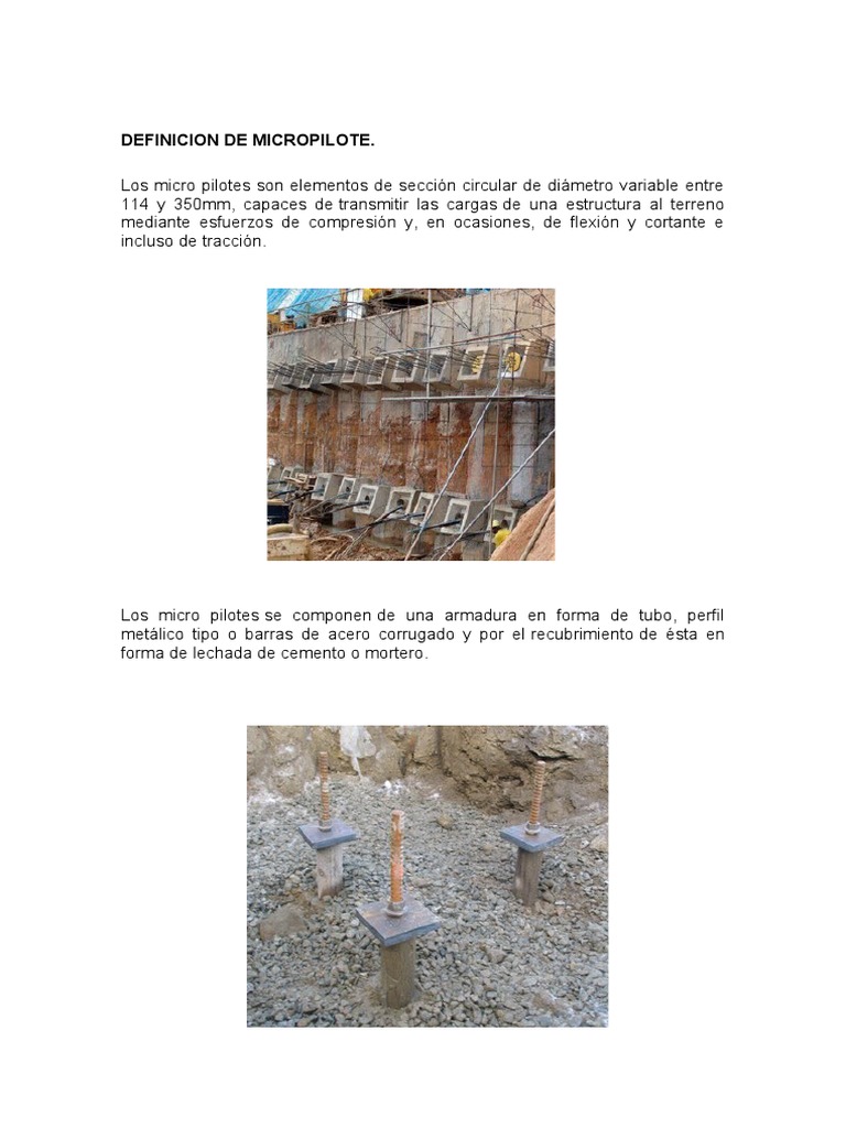 Definición, características y proceso constructivo de los micro pilotes ...
