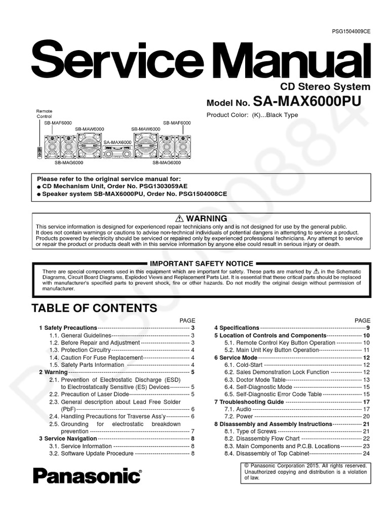 Panasonic Sa Max6000pu PDF | PDF | Electrostatic Discharge ...