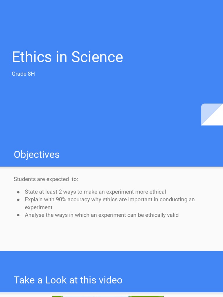 Ethics in Science: Grade 8H | PDF