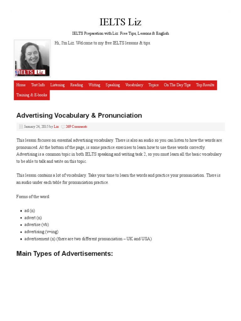 Ielts Liz: Advertising Vocabulary & Pronunciation | PDF | International ...