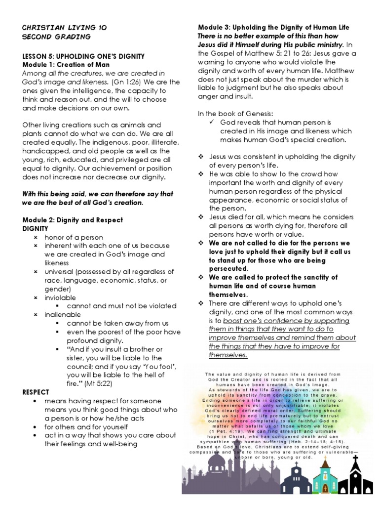 Christian Living 10 First Summative | PDF | Dignity | Morality