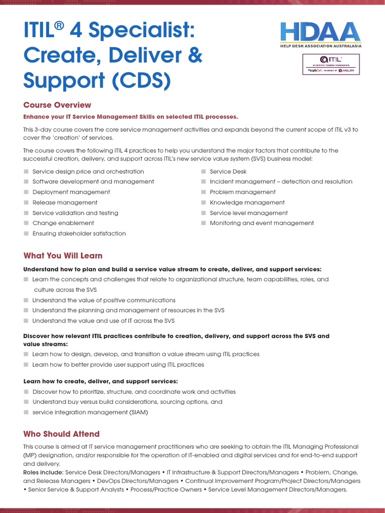 ITIL Specialist CDS Brochure PDF | PDF | Itil | It Service Management