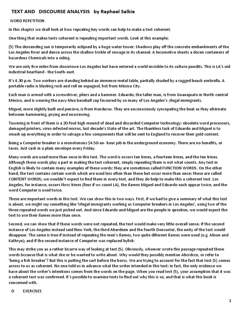 TEXT AND DISCOURSE ANALYSIS by Raphael Salkie Final Version | PDF ...