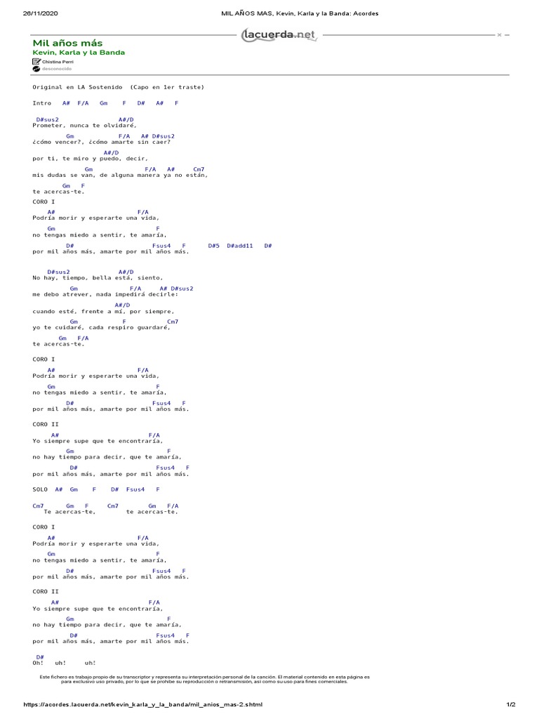 MIL AÑOS MAS, Kevin, Karla y La Banda - Acordes | PDF | Música grabada