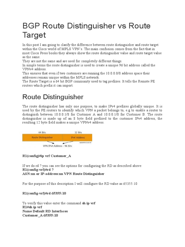 BGP Route Distinguisher Vs Route Target | PDF | Virtual Private Network ...