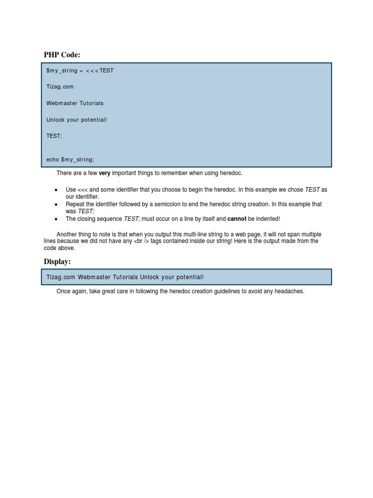 Php Heredoc Tutorial How To Use Heredoc Strings In Php Code Pdf 