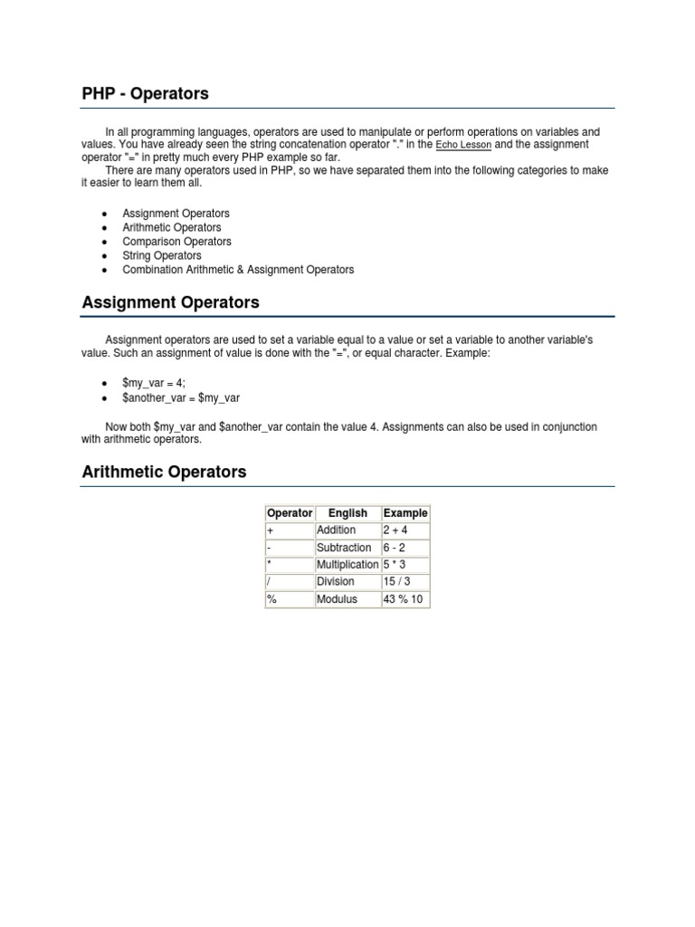 PHP - Operators: Echo Lesson | PDF