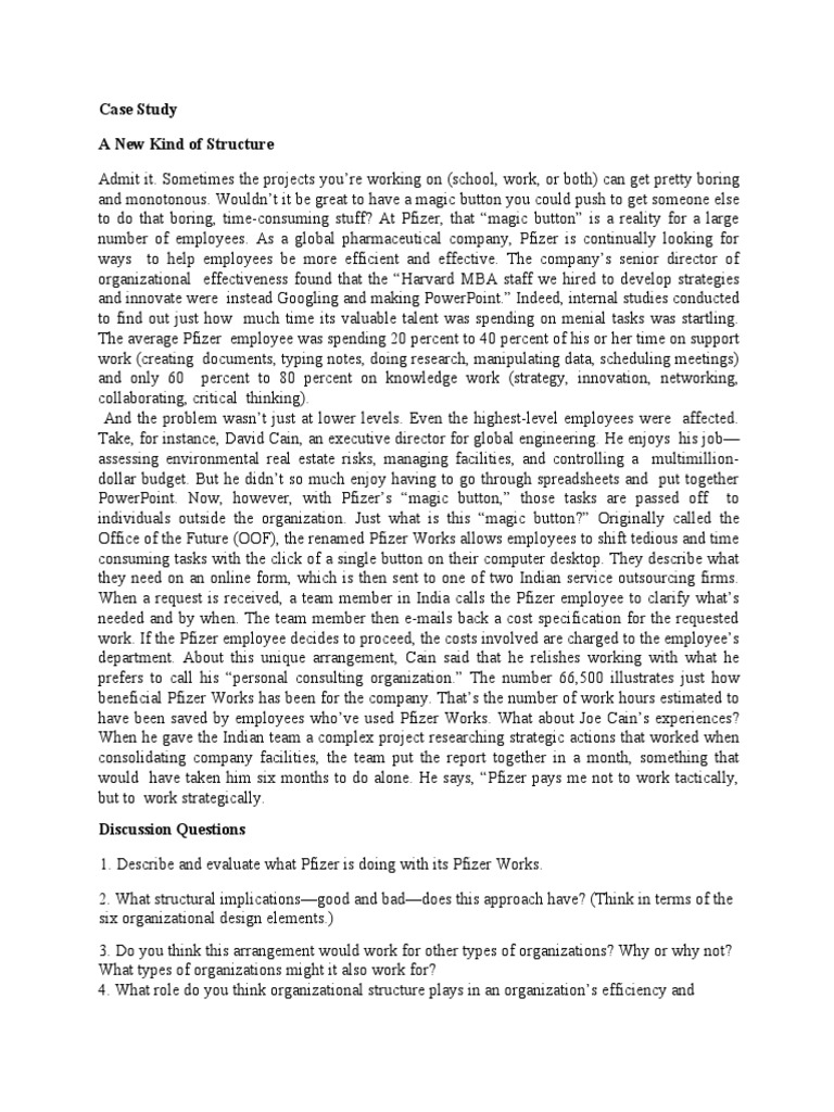 Case Study (Organizational Structure) | PDF | Organizational Structure ...