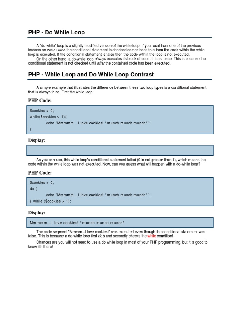 PHP While and Do While Loop Differences Explained | PDF