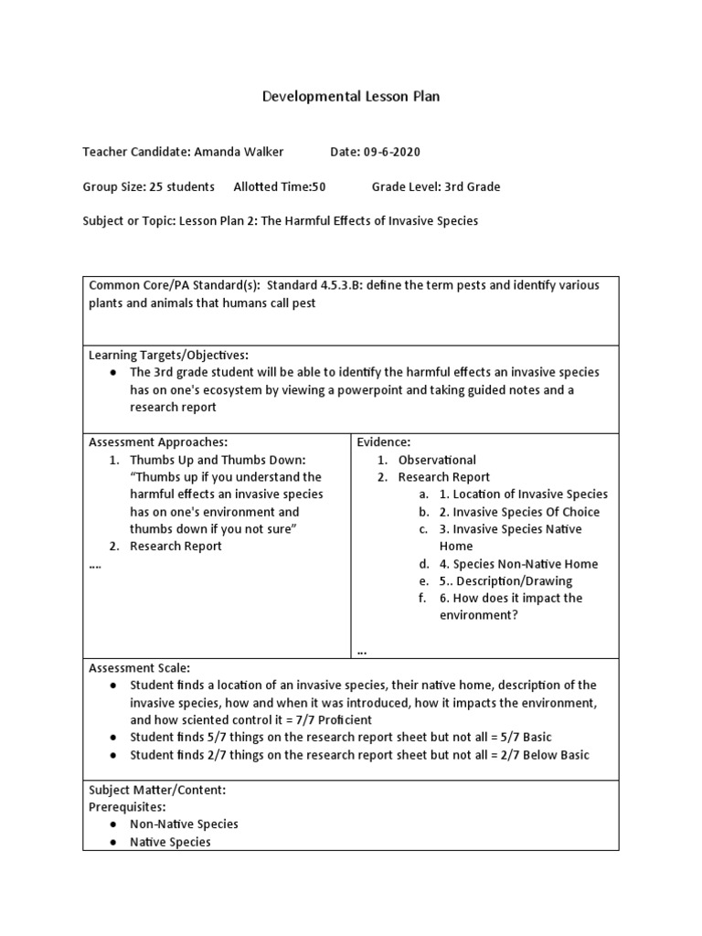 Lesson Plan 2 | PDF | Invasive Species | Lesson Plan