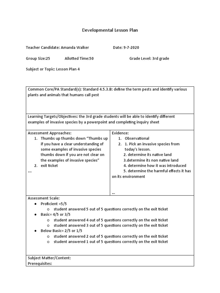 Lesson Plan 4 | PDF | Invasive Species | Lesson Plan