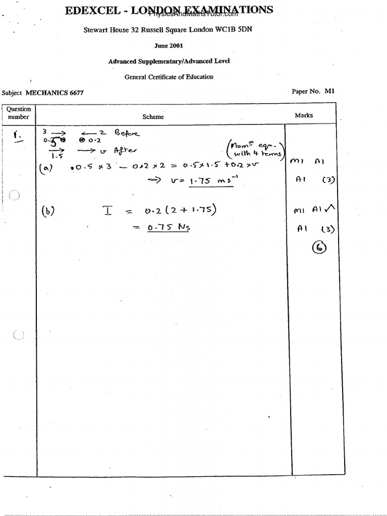 June 2001 MS - M1 Edexcel PDF | PDF | Science & Mathematics