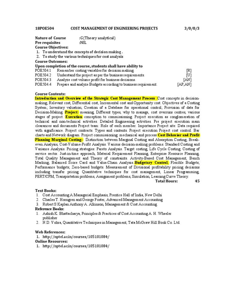 Cost Management of Engineering Projects | PDF | Cost Accounting ...