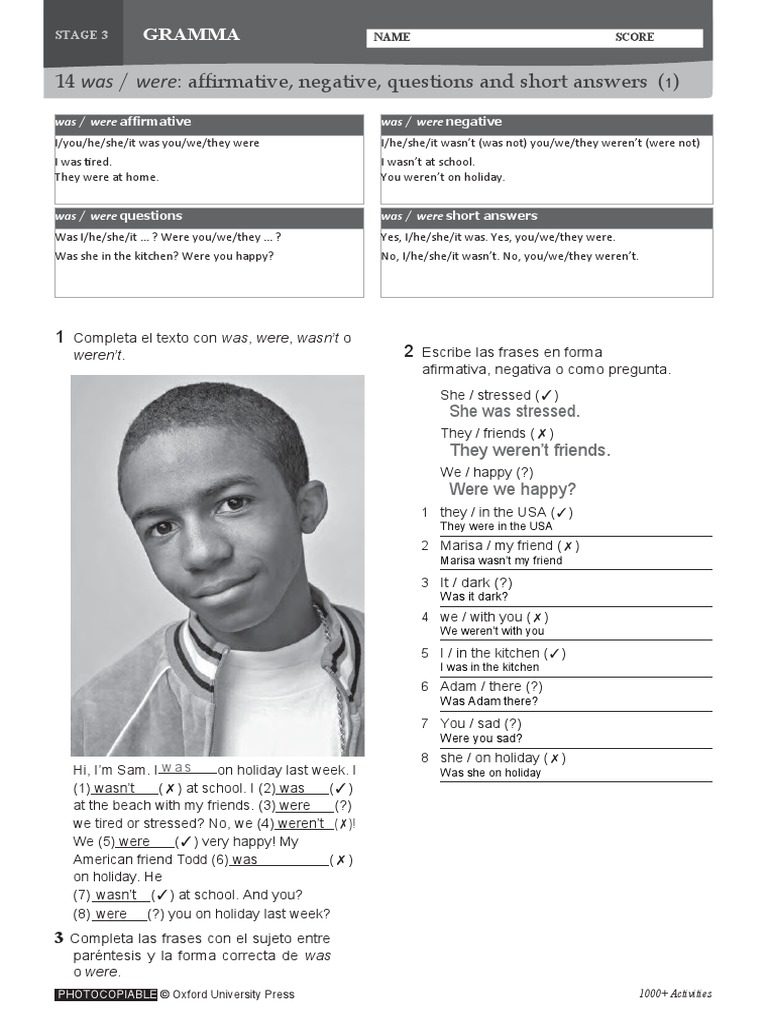 14 Was / Were: Affirmative, Negative, Questions and Short Answers | PDF
