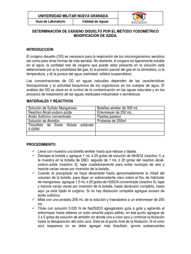 DBO5 y OD | PDF | Aguas residuales | Oxígeno