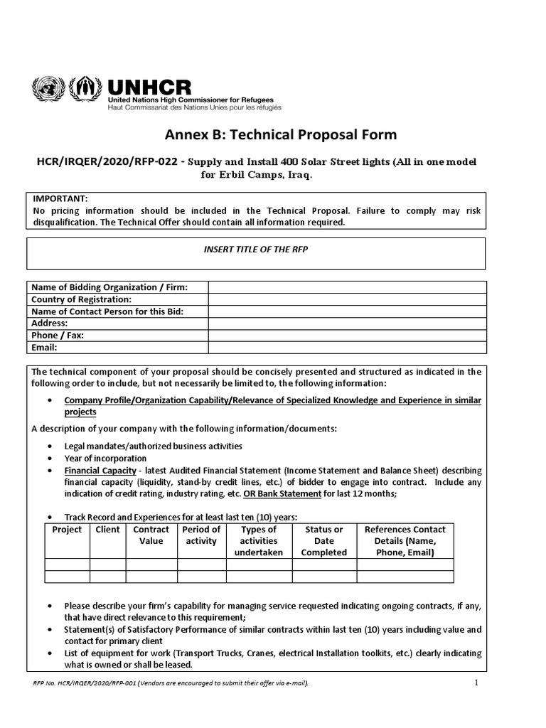 Annex B - Technical Proposal Form | PDF | Specification (Technical Standard) | Emergency Management