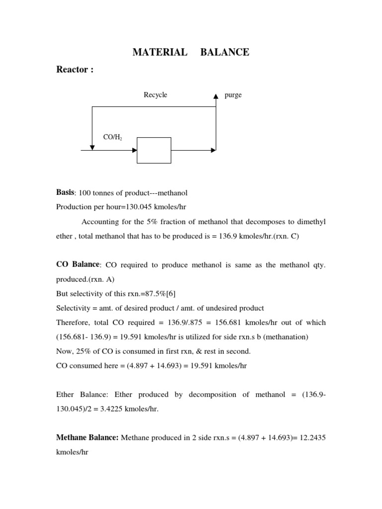 Methanol - Material Balance | PDF | Carbon Dioxide | Chemical Processes